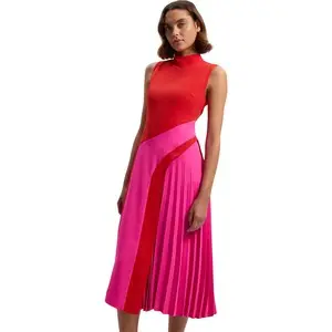 Karen Millen Color Block High Neck Midi Dress - Pink