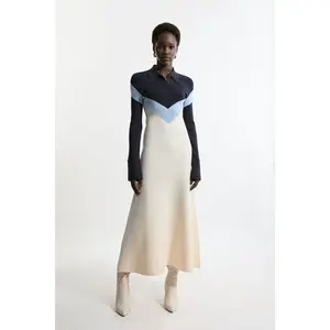 Karen Millen Rib-knit Polo Top Maxi Dress - Navy