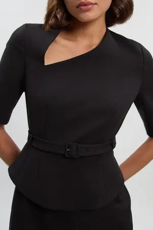 Karen Millen Asymmetric Neck Belted Pencil Midi Dress