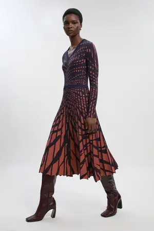 Karen Millen Zebra Jacquard Knit Midi Dress - Brown