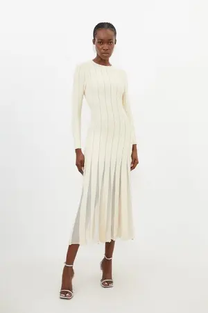 Karen Millen Filament Full Skirt Knit Midi Dress - Ivory