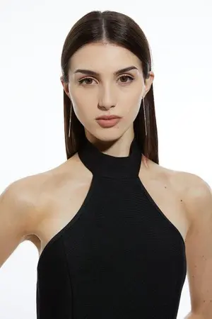 Karen Millen Ruffle Hem Halter Knit Midi Dress - Black