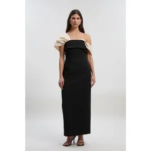 Karen Millen Maxi Dress With Architectural Taffeta Sleeve - Mono
