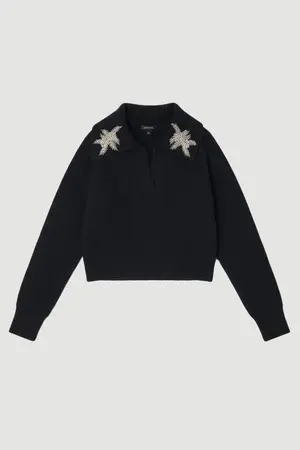 Karen Millen Embellished Collar V-neck Knit Sweater