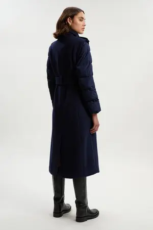 Karen Millen Wool High Neck Puffer Belted Midi Coat