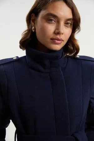 Karen Millen Wool High Neck Puffer Belted Midi Coat