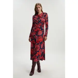 Karen Millen Paisley Jersey Crepe Twist Maxi Dress - Red