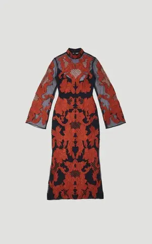 Karen Millen High Neck Embroidered Midi Dress