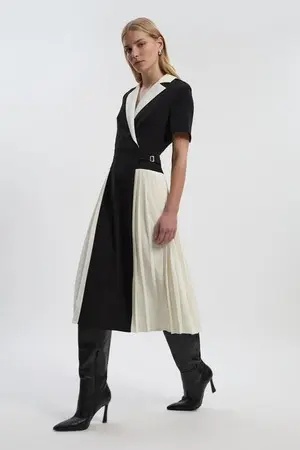 Karen Millen Tailored Crepe Pleated Midi Shirt Dress
