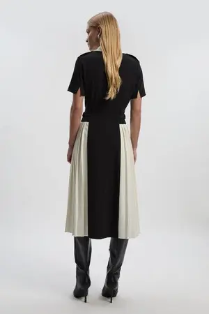 Karen Millen Tailored Crepe Pleated Midi Shirt Dress