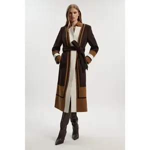 Karen Millen Brushed Wool Belted Midi Coat - Chocolate