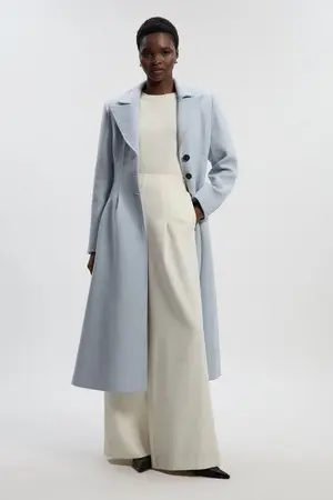 Karen Millen Petite Wool Blend Corset Detail Maxi Coat - Pale Blue