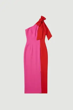 Karen Millen Tie-neck Color Block Midi Dress
