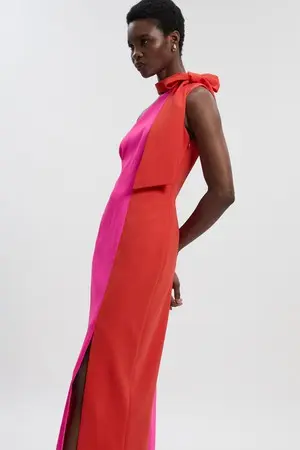 Karen Millen Tie-neck Color Block Midi Dress