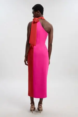 Karen Millen Tie-neck Color Block Midi Dress