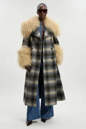Karen Millen Double Breasted Belted Midi Coat - Multi