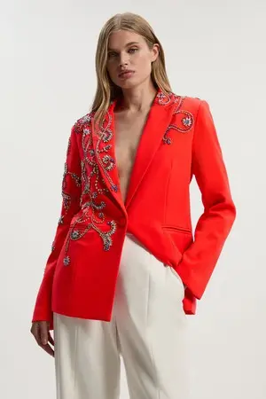 Karen Millen Embellished Single Breasted Blazer - Red