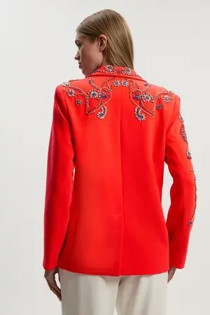 Karen Millen Embellished Single Breasted Blazer - Red