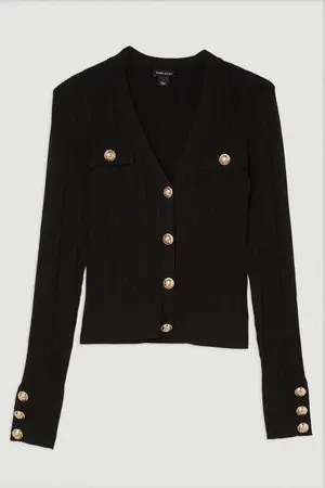 Karen Millen Ribbed Cardigan With Military Trim