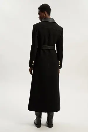 Karen Millen Wool Blend Maxi Coat With Pu Details