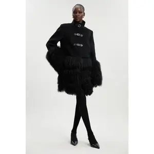 Karen Millen Brushed Wool Buckle Detail Short Coat - Black