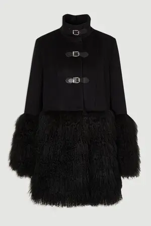 Karen Millen Brushed Wool Buckle Detail Short Coat