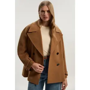 Karen Millen Brushed Wool Double Breasted Short Coat - Camel