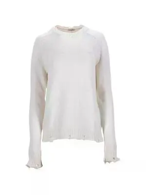 Saint Laurent Distressed-ribbed Sweater - White