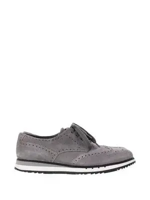 Prada Wingtip-detail Suede Derby Shoes - Grey