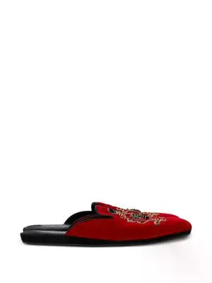 Dolce & Gabbana Embroidered Velvet Mules - Red