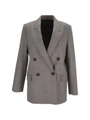 Brunello Cucinelli Houndstooth-pattern Double-breasted Blazer - Grey