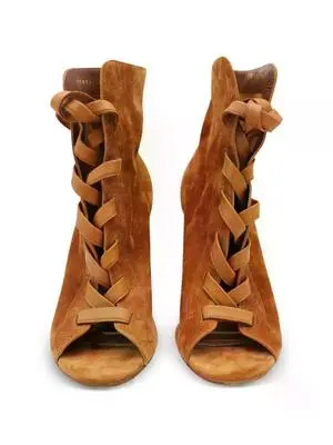 GIANVITO ROSSI Brooklyn Peep-toe Lace-up Ankle Boots - Brown