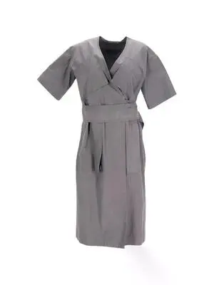 Celine Belted V-neck Midi Dress - Grey