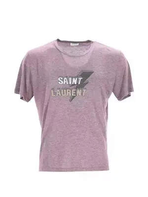 Saint Laurent Logo Print Cotton T-shirt - Purple
