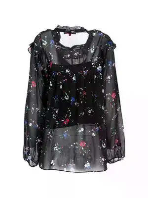 Maje Letra Floral Print Ruffled Blouse