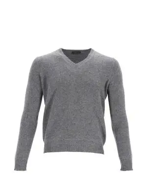 Prada V-neck Ribbed Sweater - Grey