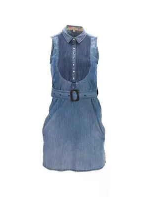 Burberry Pintuck Sleeveless Denim Dress - Blue