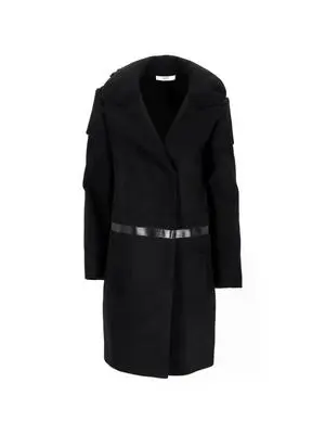 Prada Fur Trim Wool Coat - Black