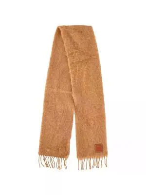 Loewe Fringed Logo-appliquéd Scarf - Brown