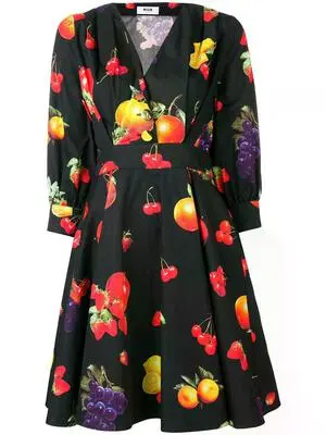 MSGM Fruit Print Dress - Black