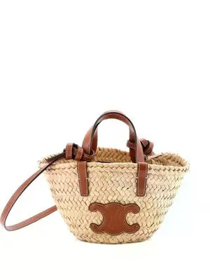 Celine Triomphe Basket Raffia With Leather Nano Shoulder Bag - Brown