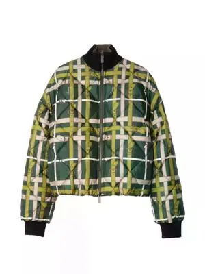 Burberry Cropped Reversible Belt Check Nylon Jacket - Green