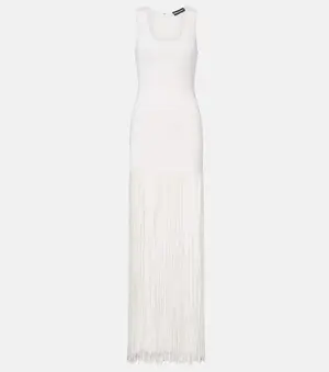 David Koma Fringed Ribbed-knit Maxi Dress - White