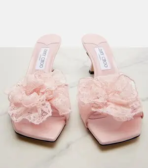 JIMMY CHOO Skye Corsage Lace Mules - Pink