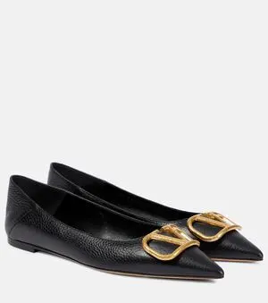 Valentino Garavani Vlogo Leather Ballet Flats - Black