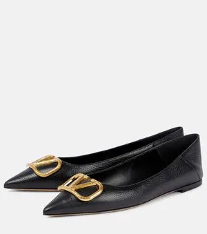 Valentino Garavani Vlogo Leather Ballet Flats - Black