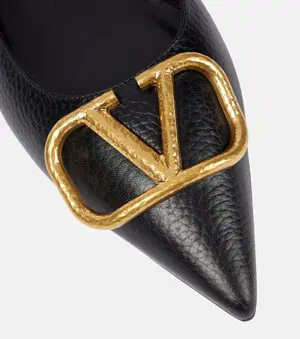 Valentino Garavani Vlogo Leather Ballet Flats - Black