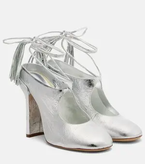 Dries Van Noten Metallic Leather Mules - Silver