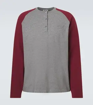 Miu Miu Cotton Jersey Henley Shirt - Grey
