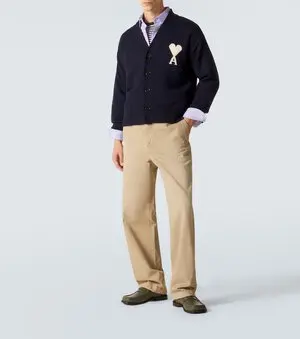 AMI Paris De Cœur Wool And Cotton Cardigan - Blue